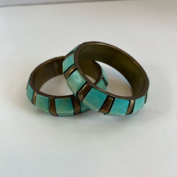 Jewelry | Two Vintage Teal And Bronze Colored Bangle Bracelets | Poshmark
